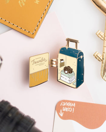 Traveler Suitcase Interactive Enamel Pin – occasionalish