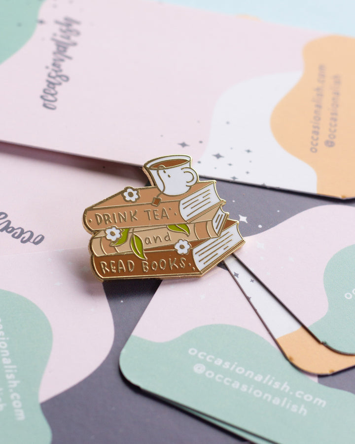 Tea and Books Enamel Pin – occasionalish